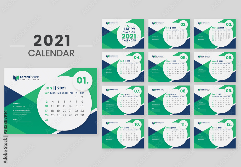 Desk Calendar 2021 with Cover Page Stock Template | Adobe Stock
