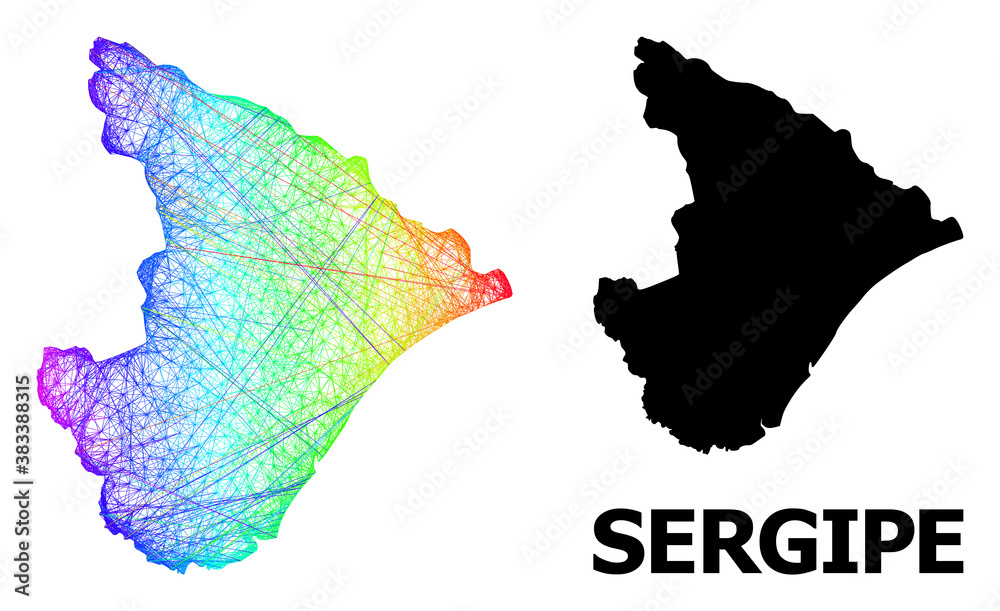 Wire frame and solid map of Sergipe State. Vector structure is created ...