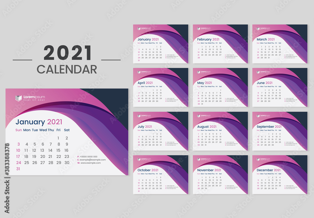 Pink Abstract 2021 Calendar Design Stock Template | Adobe Stock