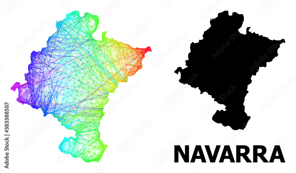 Wire frame and solid map of Navarra Province. Vector model is created ...