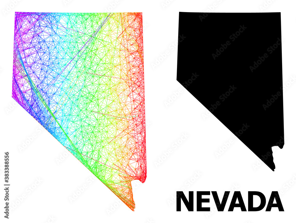 Wire frame and solid map of Nevada State. Vector model is created from ...