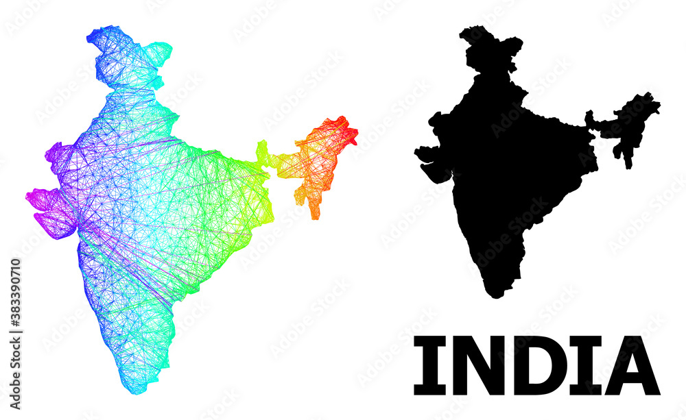 Wire frame and solid map of India. Vector model is created from map of ...