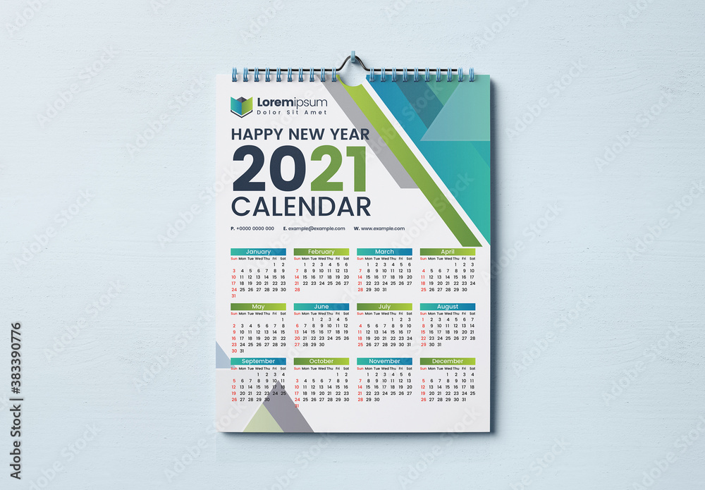 Single Page Wall Calendar 2021 Stock Template | Adobe Stock