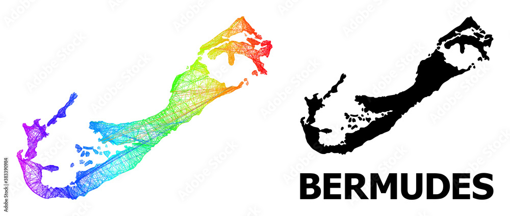 Net and solid map of Bermuda Islands. Vector model is created from map ...