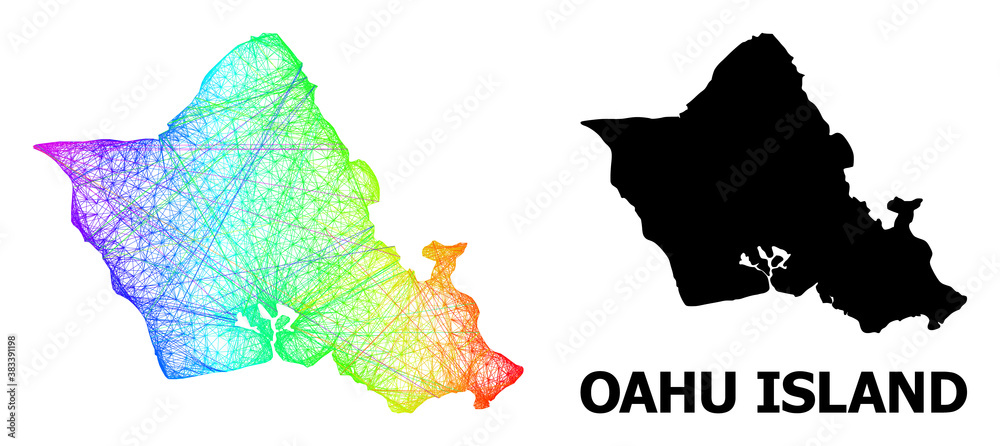 Network and solid map of Oahu Island. Vector model is created from map ...