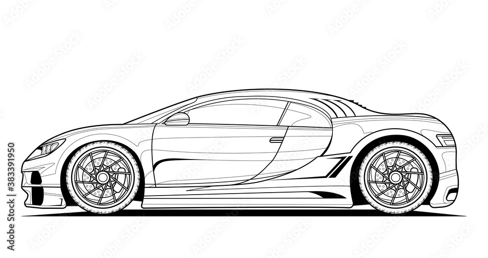 Line art vector original car illustration. Black contour sketch ...