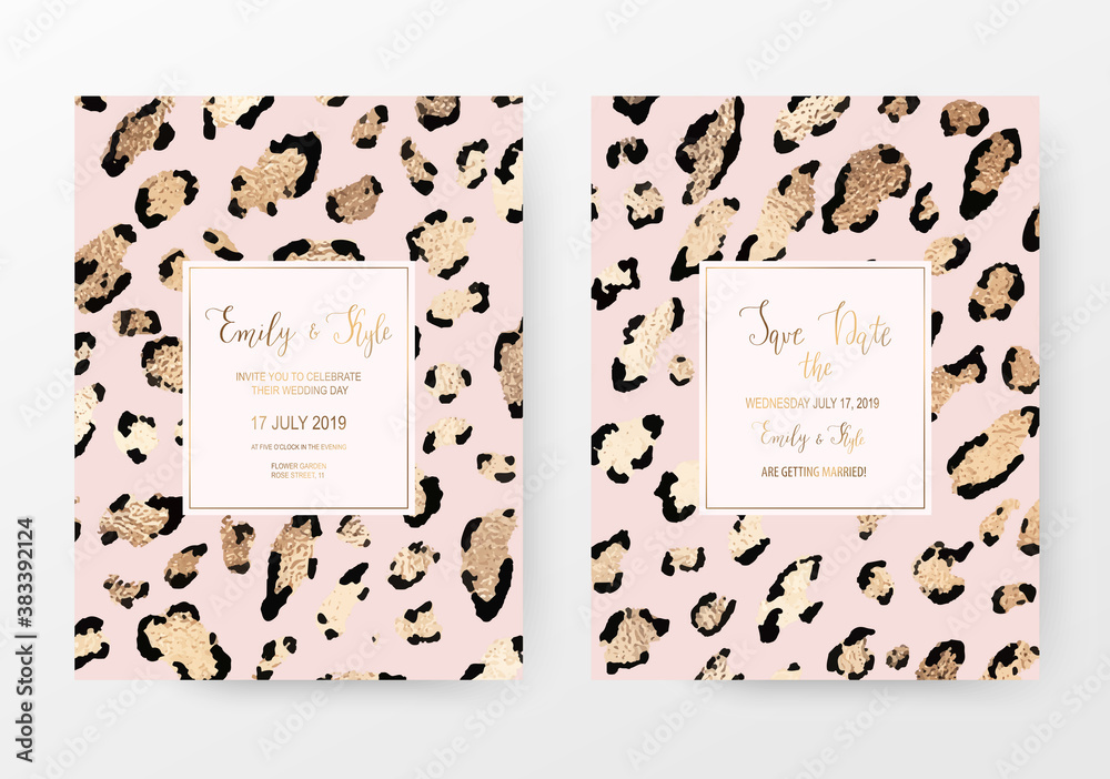 Photo Fashionable leopard print invitation cards with gold texture ...