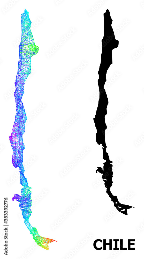 Net and solid map of Chile. Vector model is created from map of Chile ...