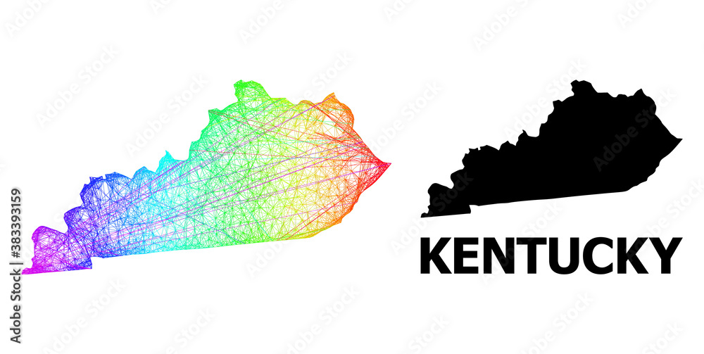 Wire frame and solid map of Kentucky State. Vector structure is created ...