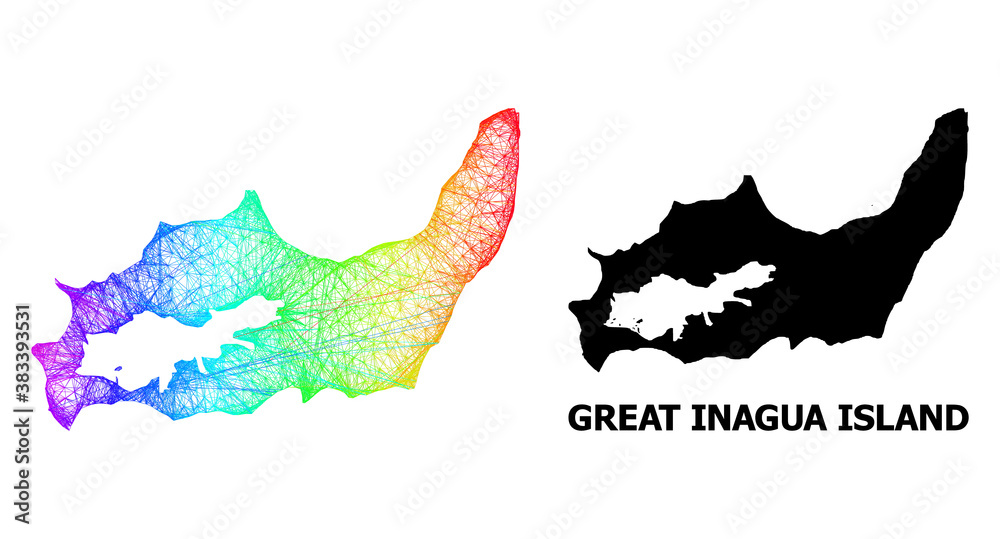 Net and solid map of Great Inagua Island. Vector model is created from ...