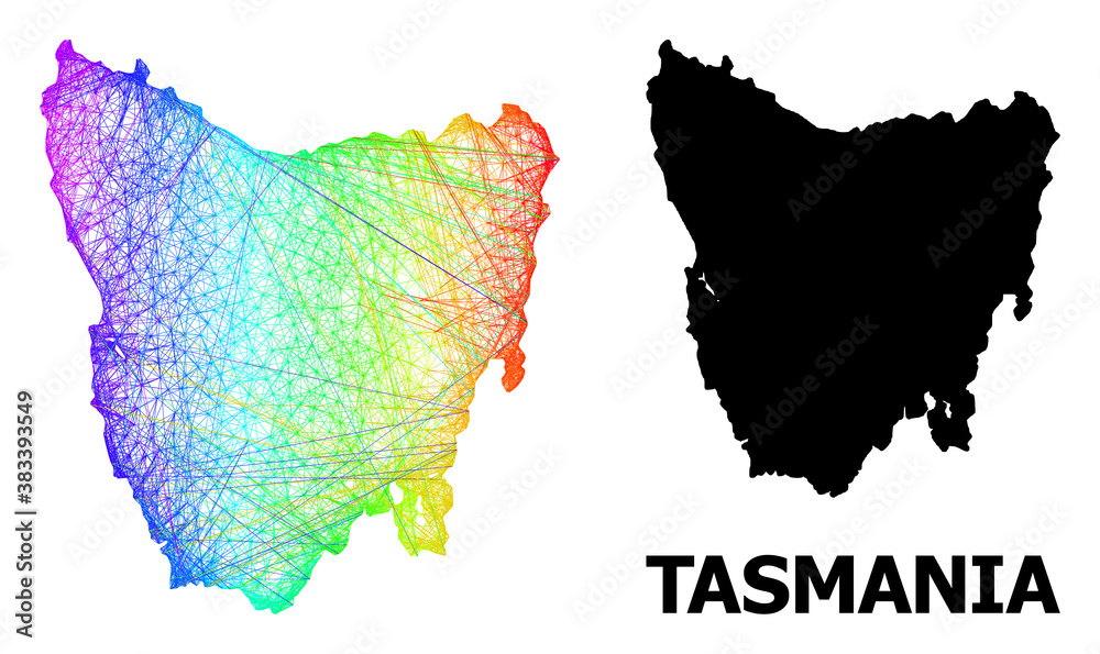Net and solid map of Tasmania Island. Vector model is created from map of Tasmania Island with ...