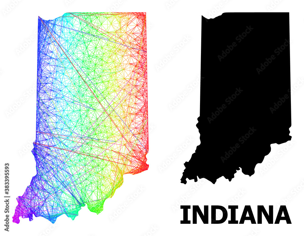 Wire frame and solid map of Indiana State. Vector structure is created ...