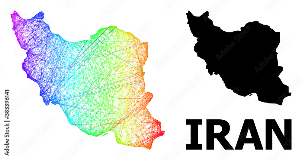 Wire frame and solid map of Iran. Vector model is created from map of ...