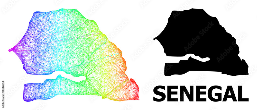 Net and solid map of Senegal. Vector structure is created from map of ...