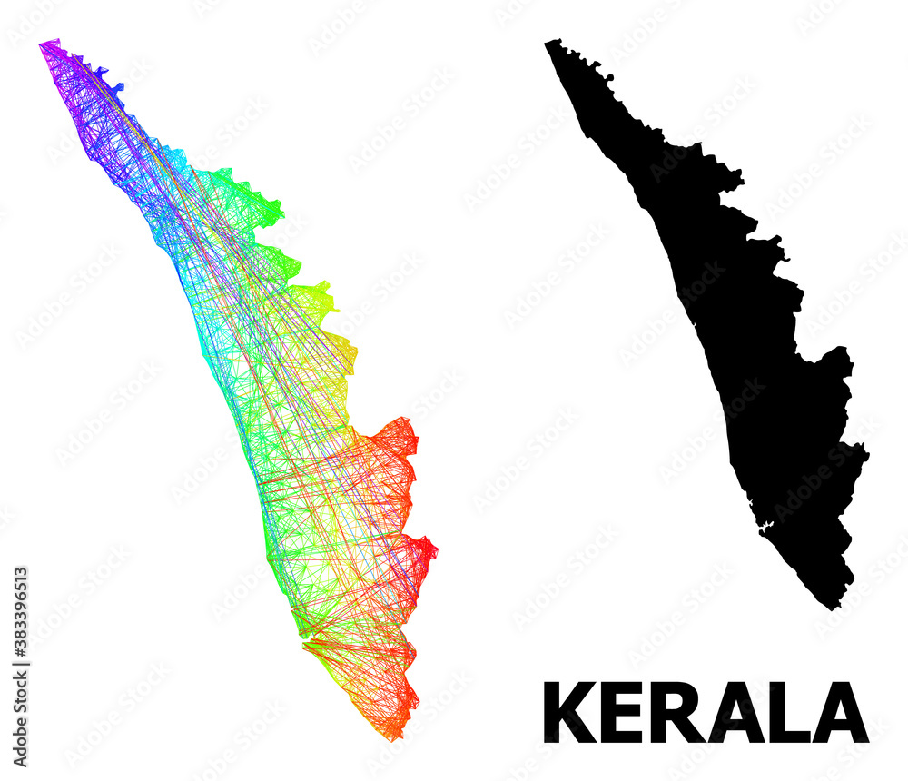 Wire frame and solid map of Kerala State. Vector model is created from ...
