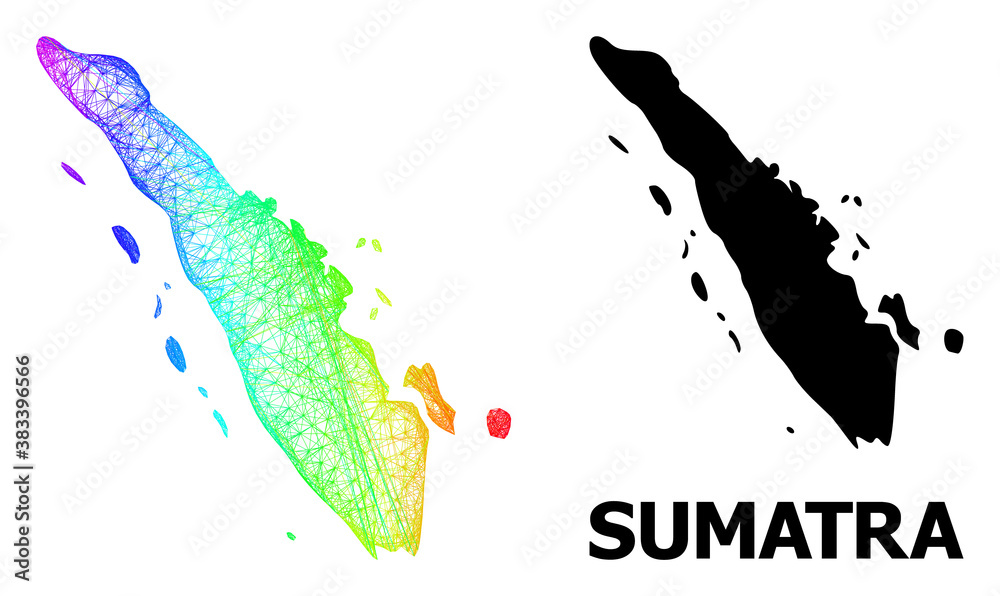 Network and solid map of Sumatra Island. Vector structure is created ...