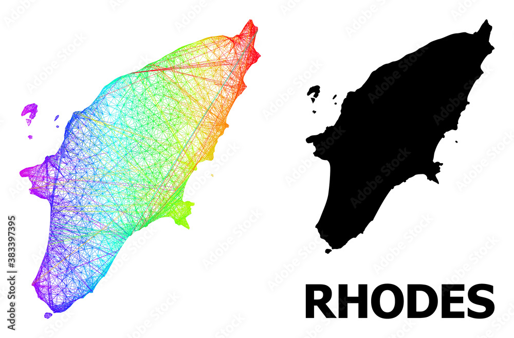 Net and solid map of Rhodes Island. Vector model is created from map of ...
