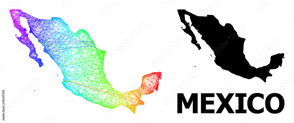 Net and solid map of Mexico. Vector structure is created from map of ...