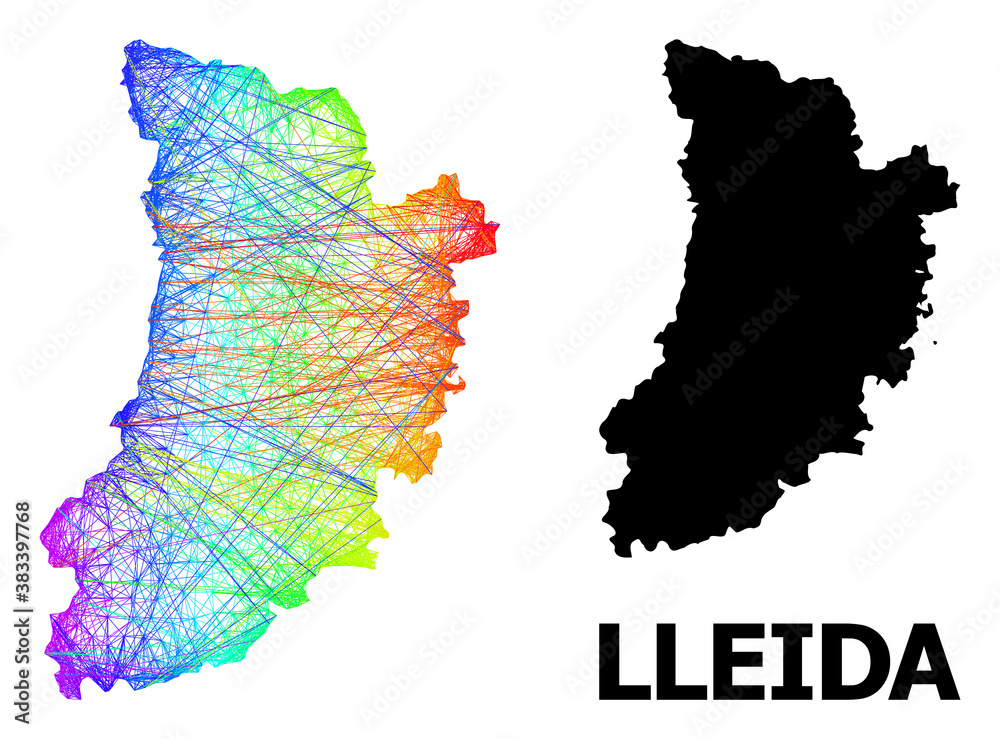 Wire frame and solid map of Lleida Province. Vector structure is ...