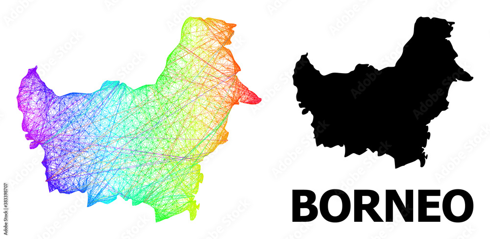 Wire frame and solid map of Borneo Island. Vector model is created from ...