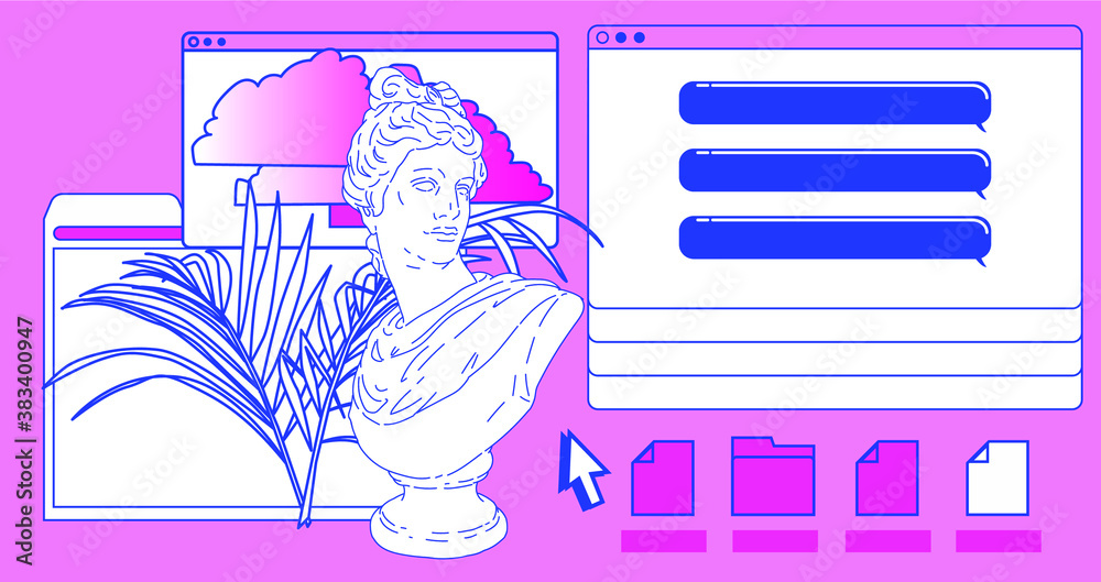 Collage of user interface elements, UI and UX theme. Trendy cover in ...