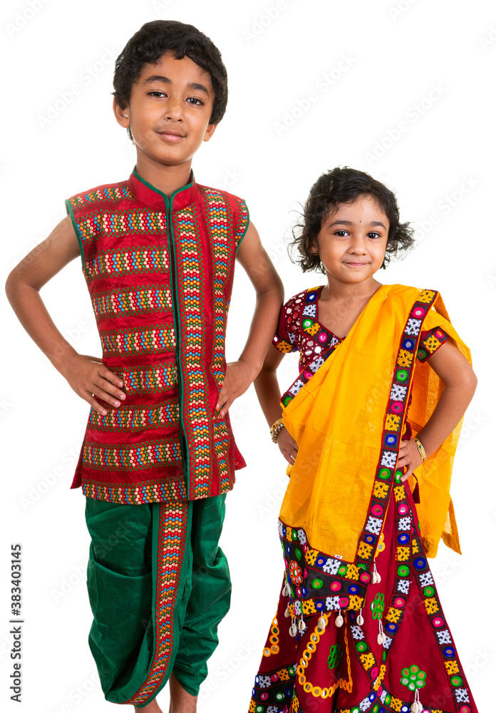 Siblings Displaying Traditional Indian Costumes Worn During the Hindu ...