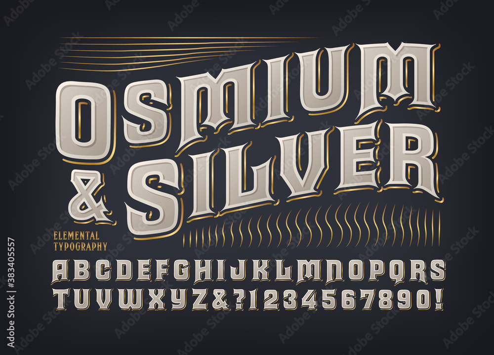 Osmium & Silver ornate font. This original alphabet has a classic Goth ...