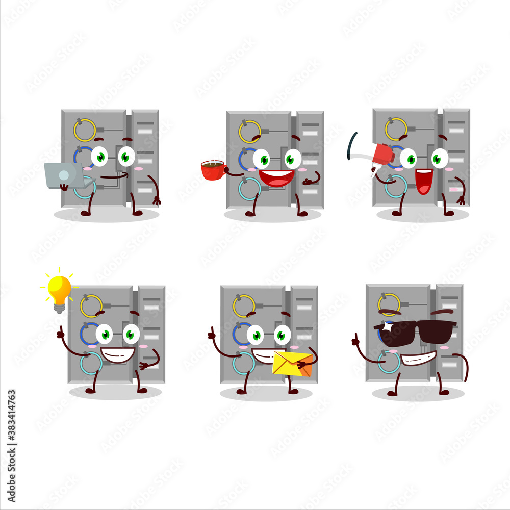 Among us task machine cartoon character with various types of business ...