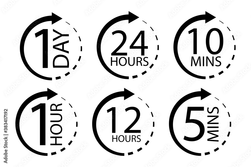 Clock icon with different times. Delivery or service symbol. Day, hour ...