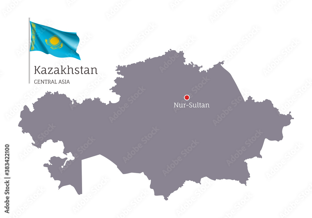 Silhouette of Kazakhstan country map. Gray editable map of Kazakhstan ...