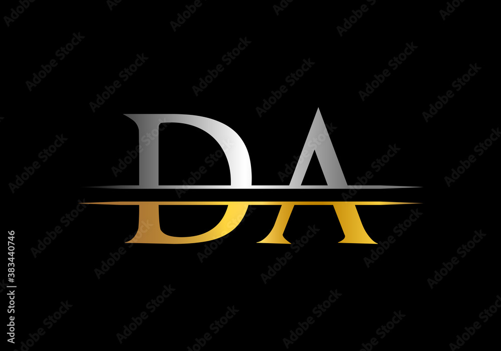 Vetor de Initial DA logo design gold swoosh. vector DA logo for ...