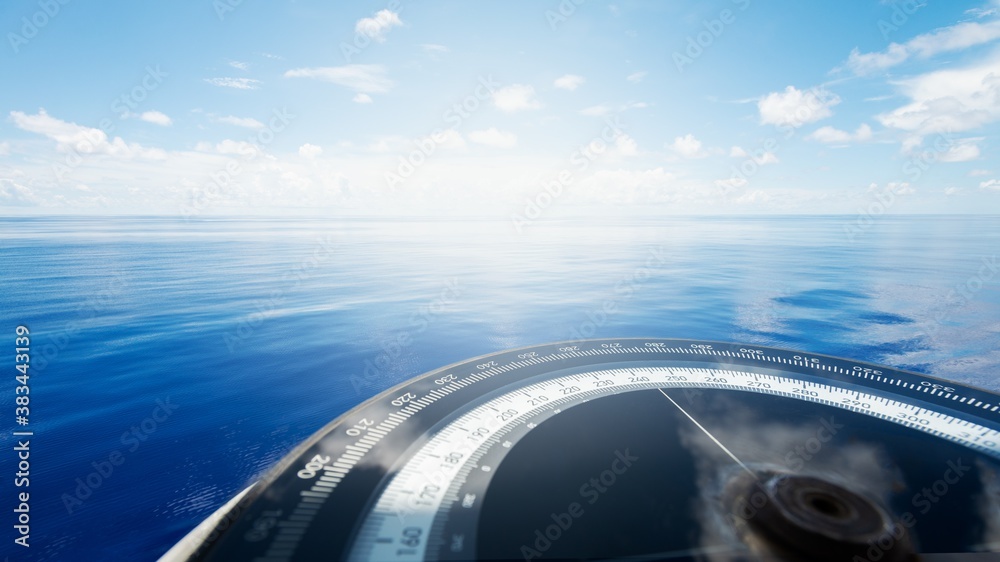 Compass on ship boat blue summer sea ocean day with bright sky. Marine ...