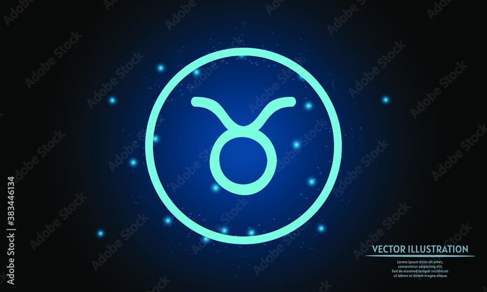 glowing taurus zodiac sign on dark blue background of the space with ...