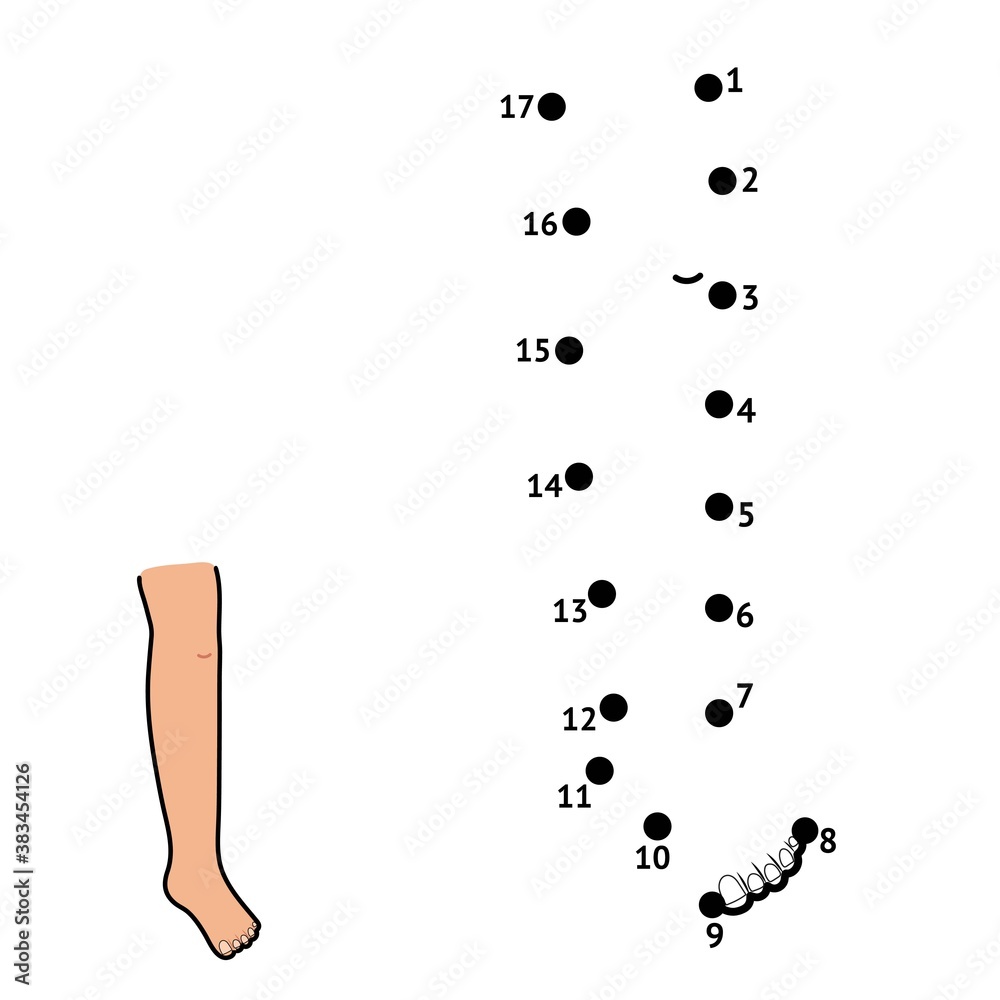 Dot to dot game for kids. Connect the dots and draw a leg Stock Vector ...