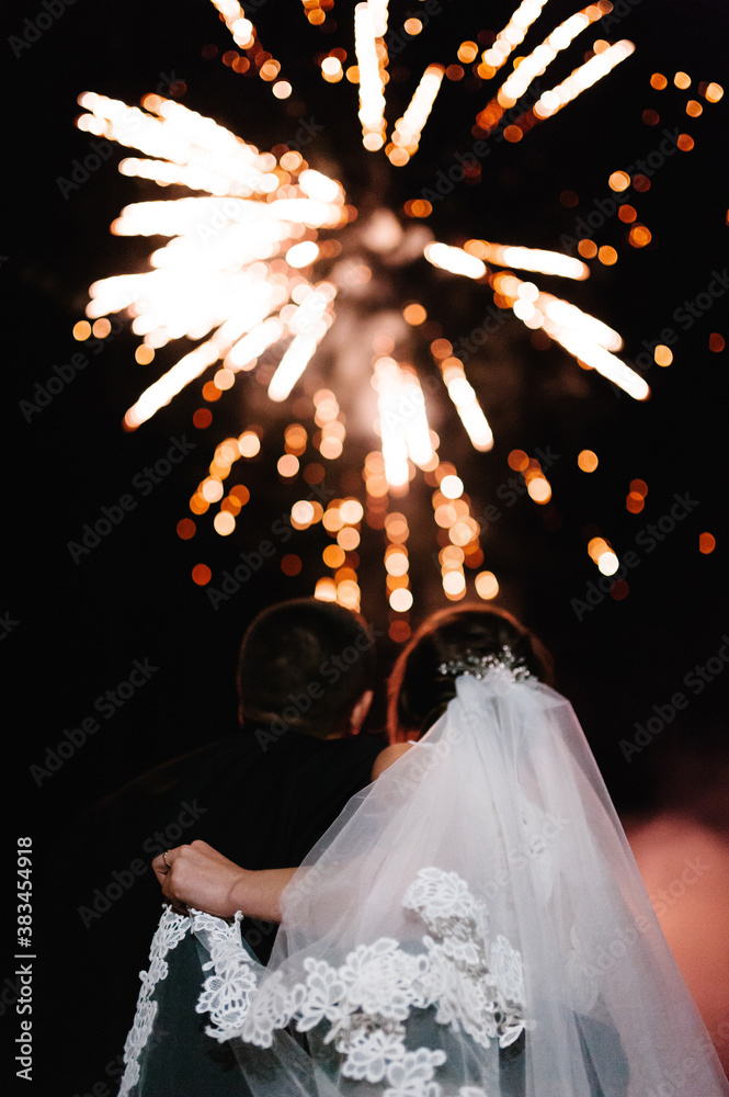 Wedding Fire show and fire heart at night on black background. Burning ...