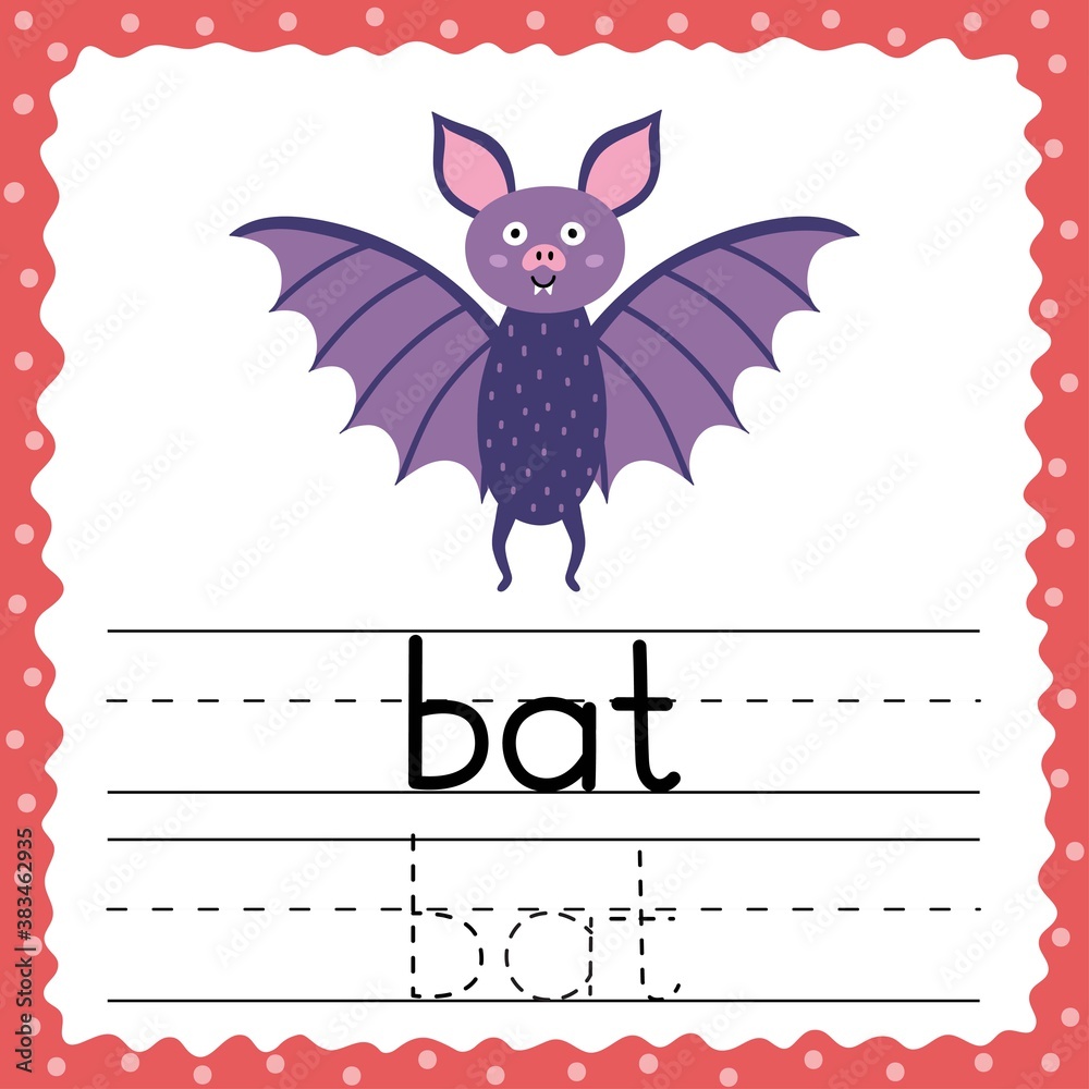 Tracing words flashcard - Bat. Writing practice for kids. Flash card ...