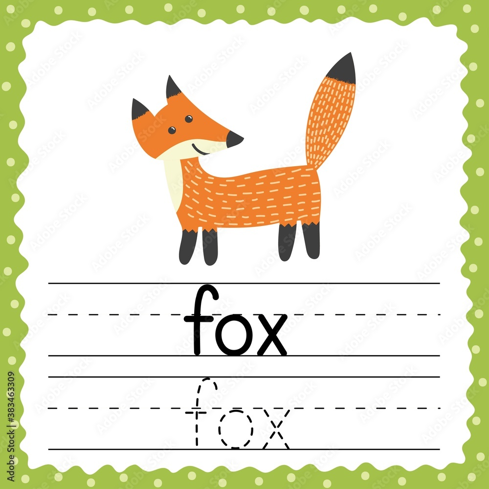 Tracing words flashcard - Fox. Phonetic words in English. Handwriting ...
