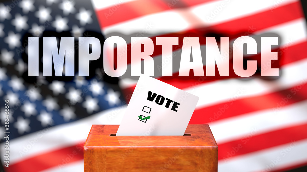 Importance and voting in the USA, pictured as ballot box with American ...
