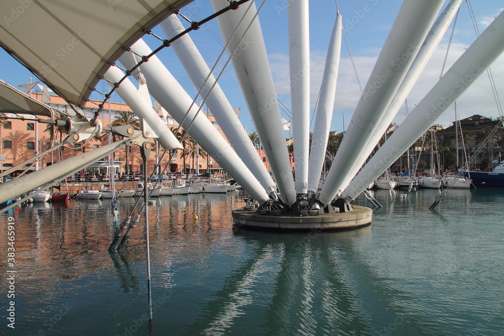 Ancient port of Genoa: The pillars that support the skating rink and ...