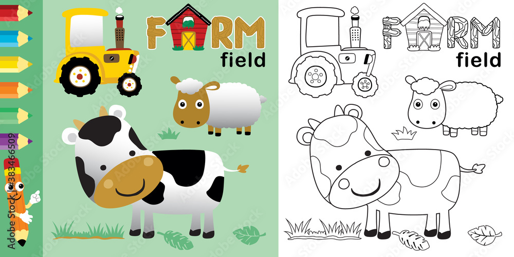 Farm Animals On Tractors Coloring Pages