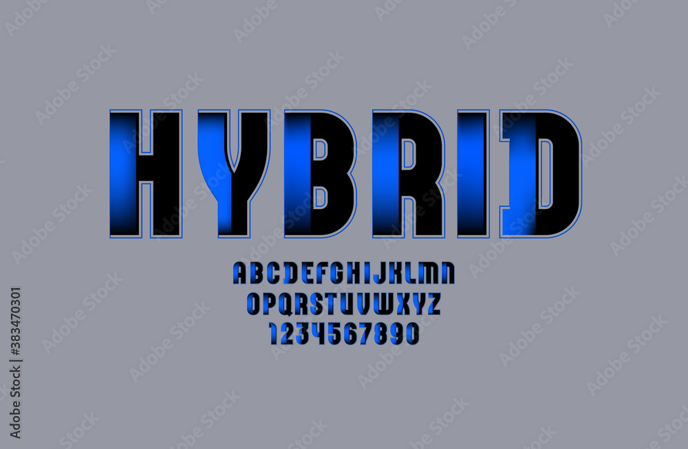 Blue technical font, digital trendy alphabet, letters and numbers ...