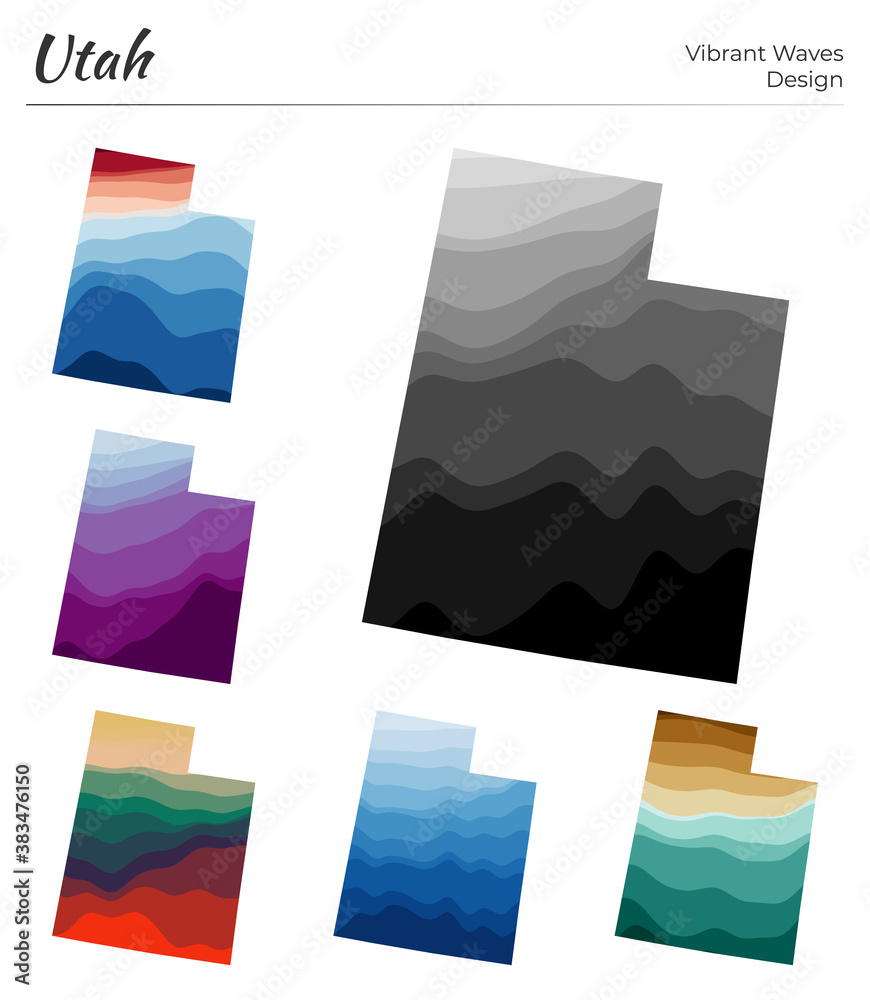 Set of vector maps of Utah. Vibrant waves design. Bright map of us ...