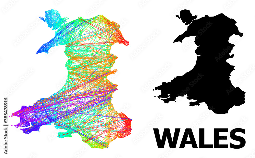 Net and solid map of Wales. Vector structure is created from map of ...