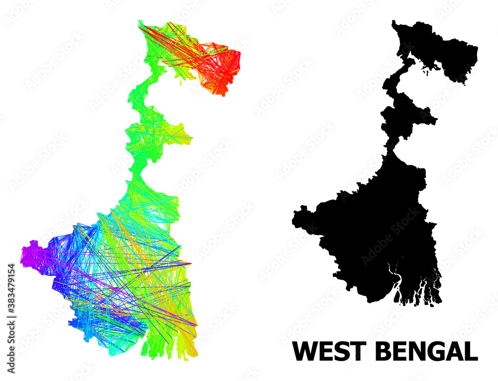 Net and solid map of West Bengal State. Vector structure is created ...
