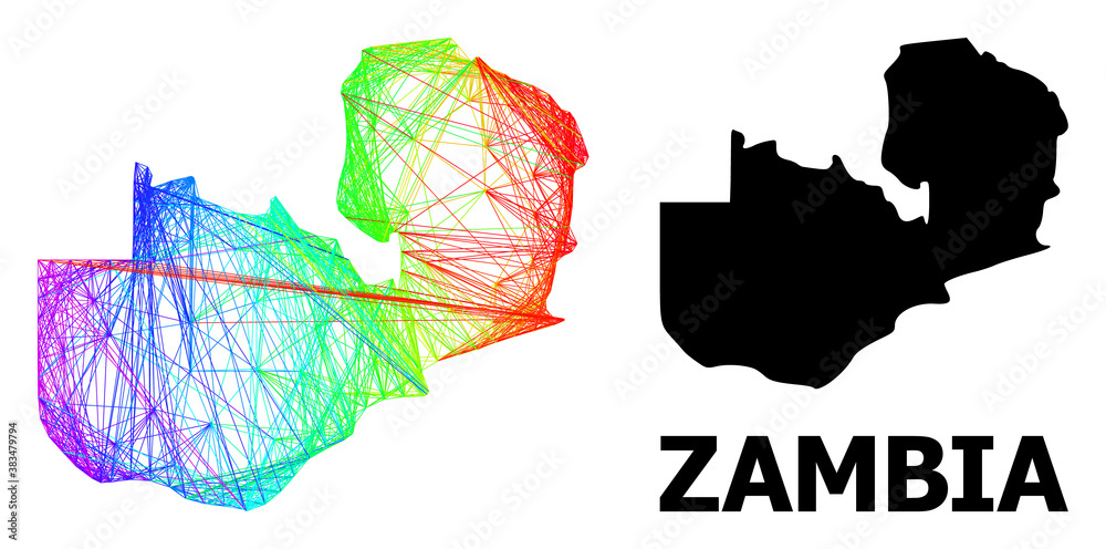 Vetor de Network and solid map of Zambia. Vector structure is created ...