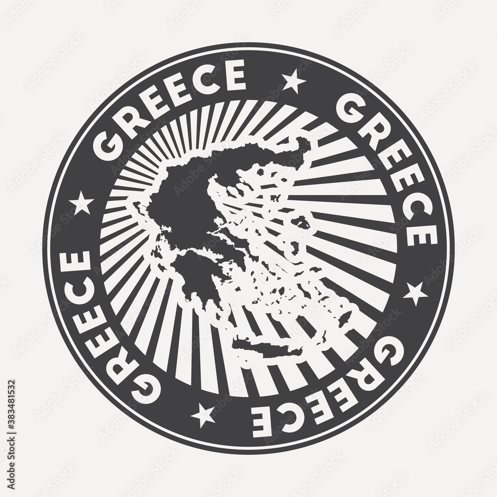 Greece round logo. Vintage travel badge with the circular name and map ...