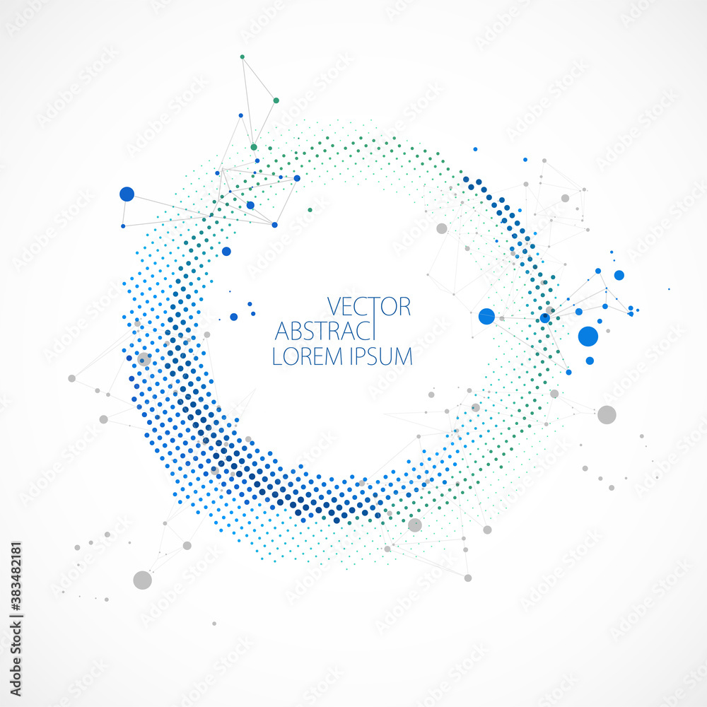 Halftone Science Background With Connecting Dots And Lines Digital Data Visualization Stock
