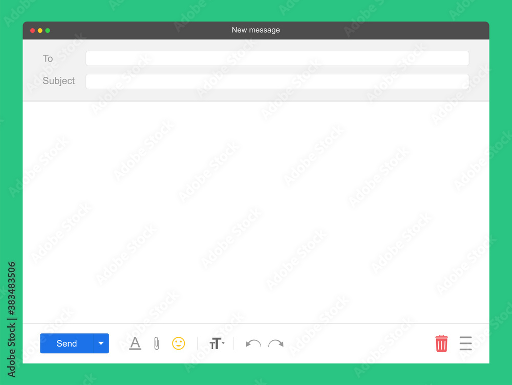 Mail mockup window. Blank feedback form in browser. New message ...