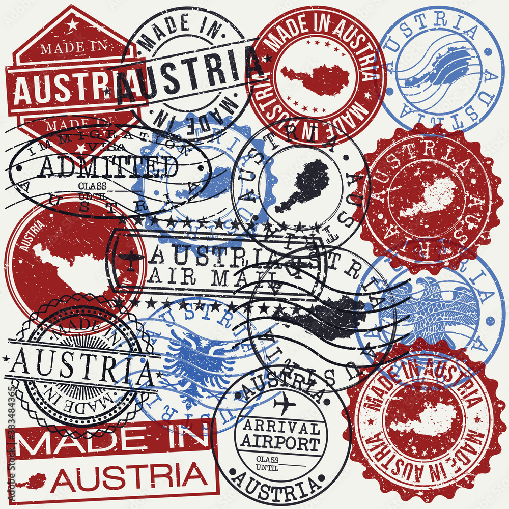 Austria Set of Stamps. Travel Passport Stamp. Made In Product. Design ...