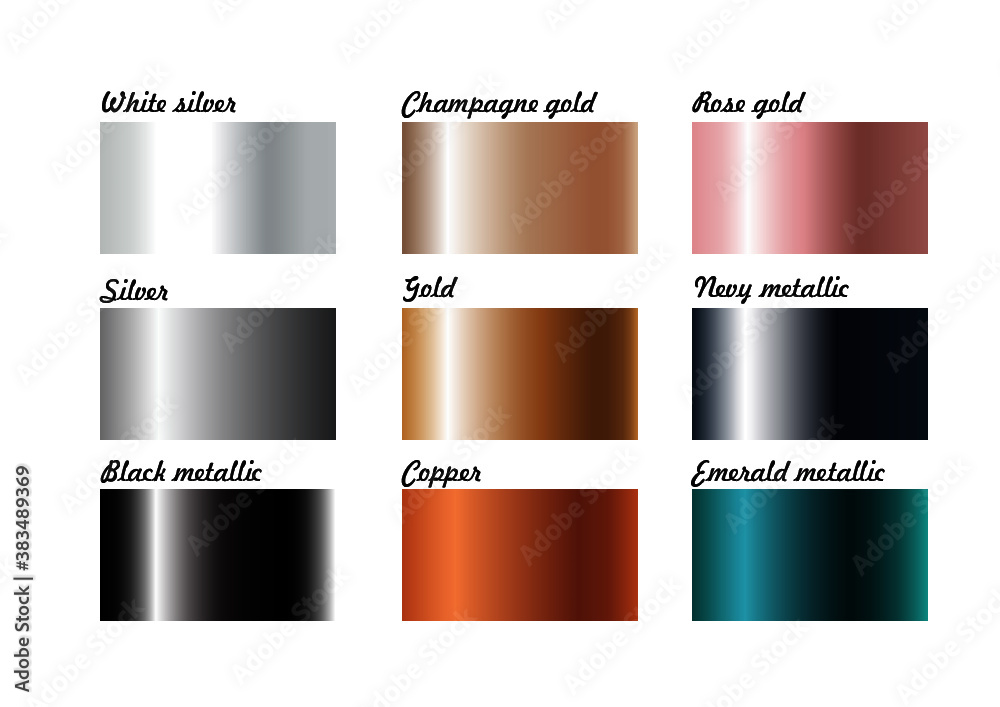 Metallic foil shiny illustrator liaear gradient swatches. Gold, silver ...